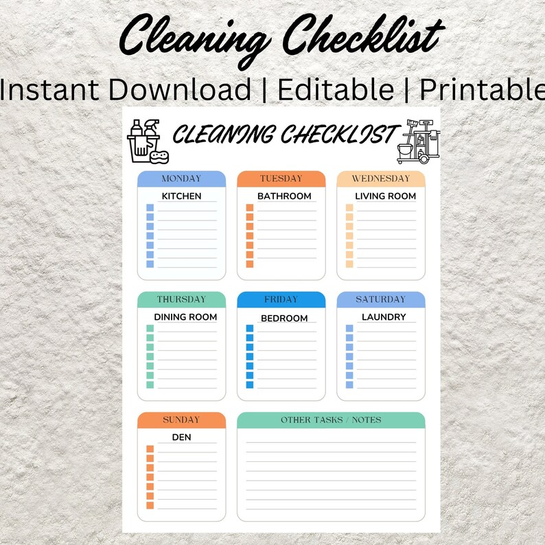 Editable Weekly Deep Cleaning Checklist Template Printable Cleaning ...