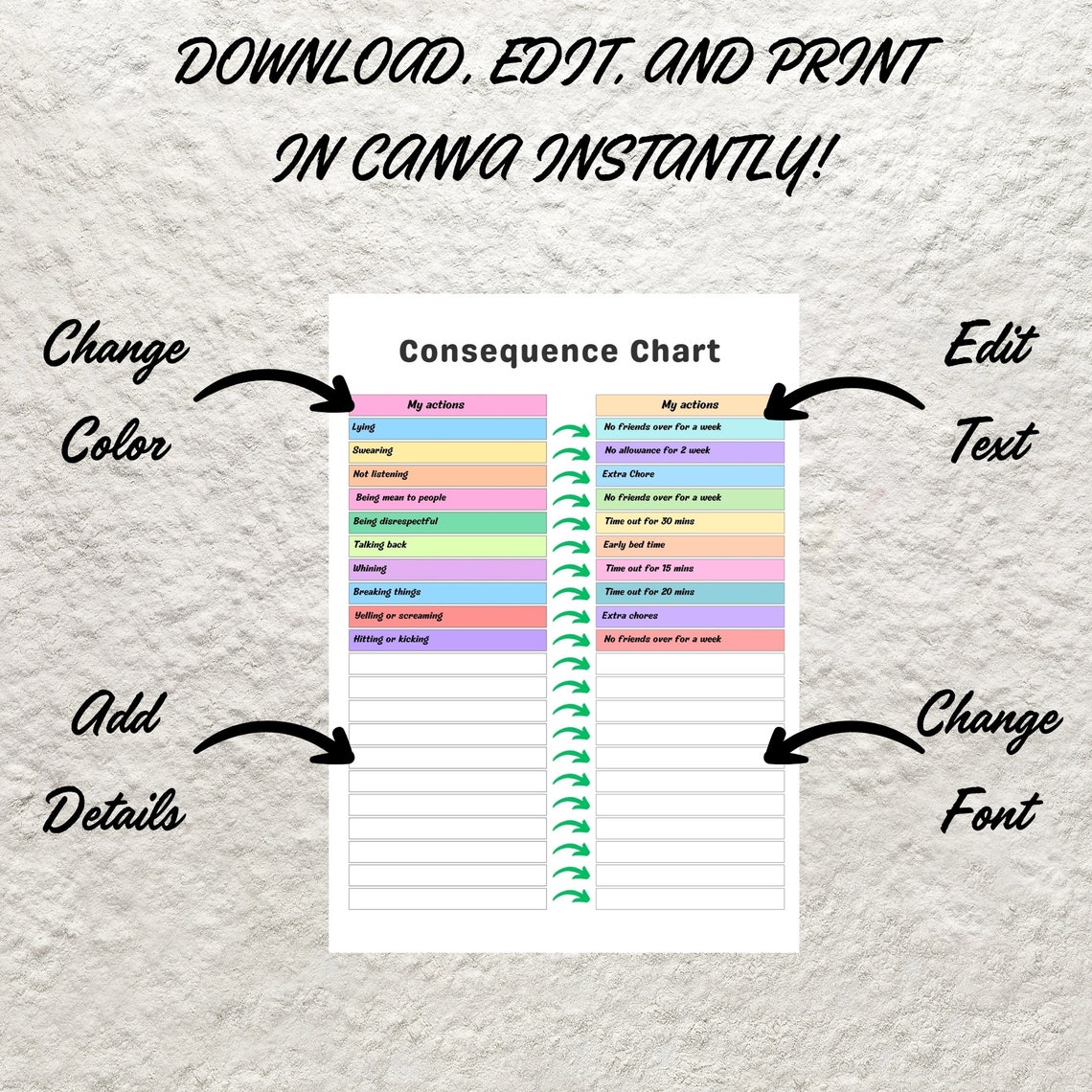 Editable Consequence Chart Template Printable Consequence for My Own ...