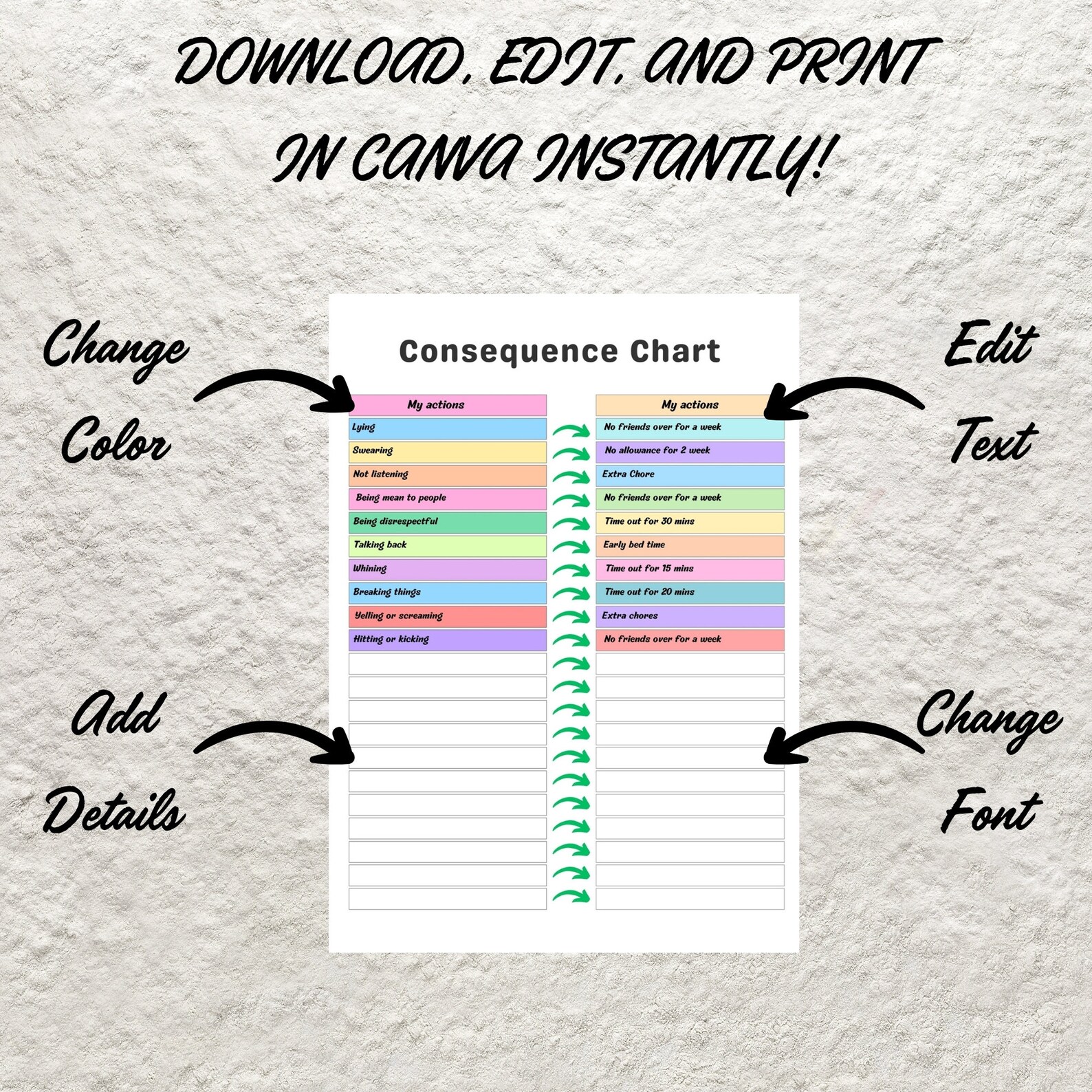 Editable Consequence Chart Template Printable Consequence for My Own Action Contract Consequence ...