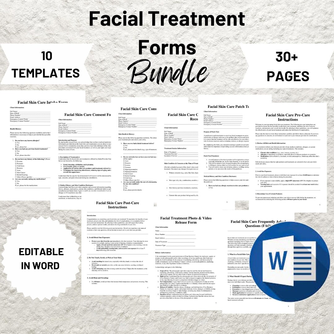 Facial Treatment Forms Bundle Editable Facial Consultation Form ...