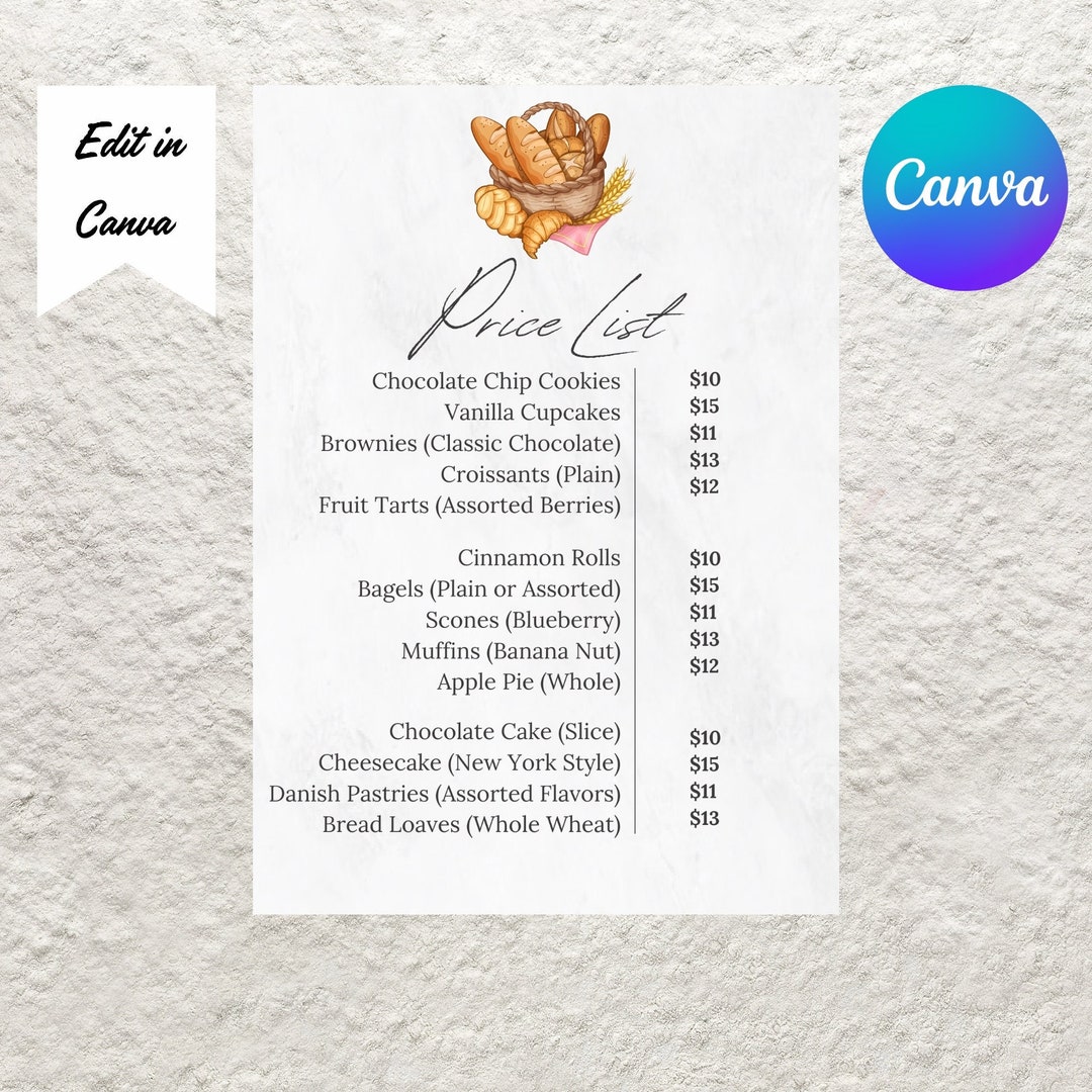 Editable Price List Template Small Business Price List Flyer Canva ...