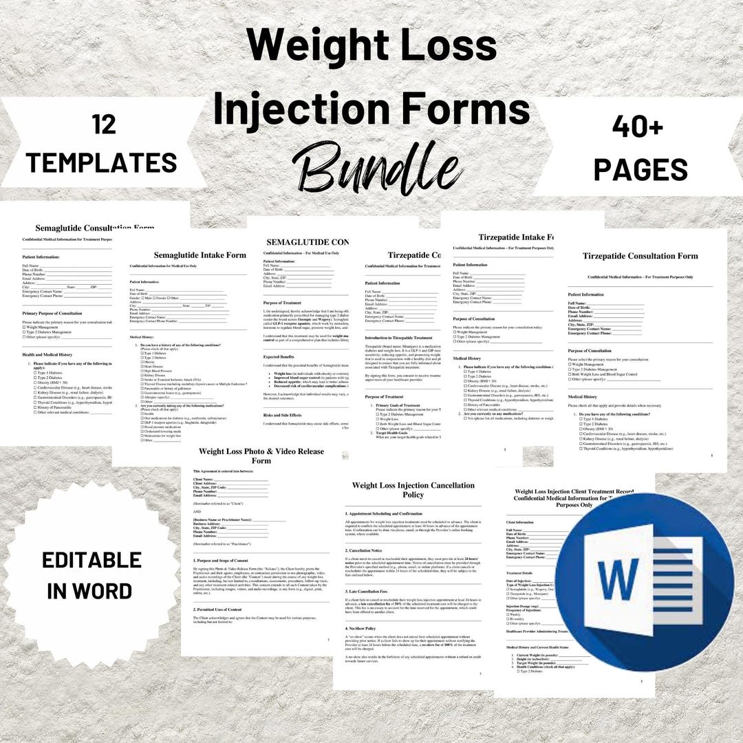 Weight Loss Injections Forms Bundle Editable Semaglutide Intake Form ...