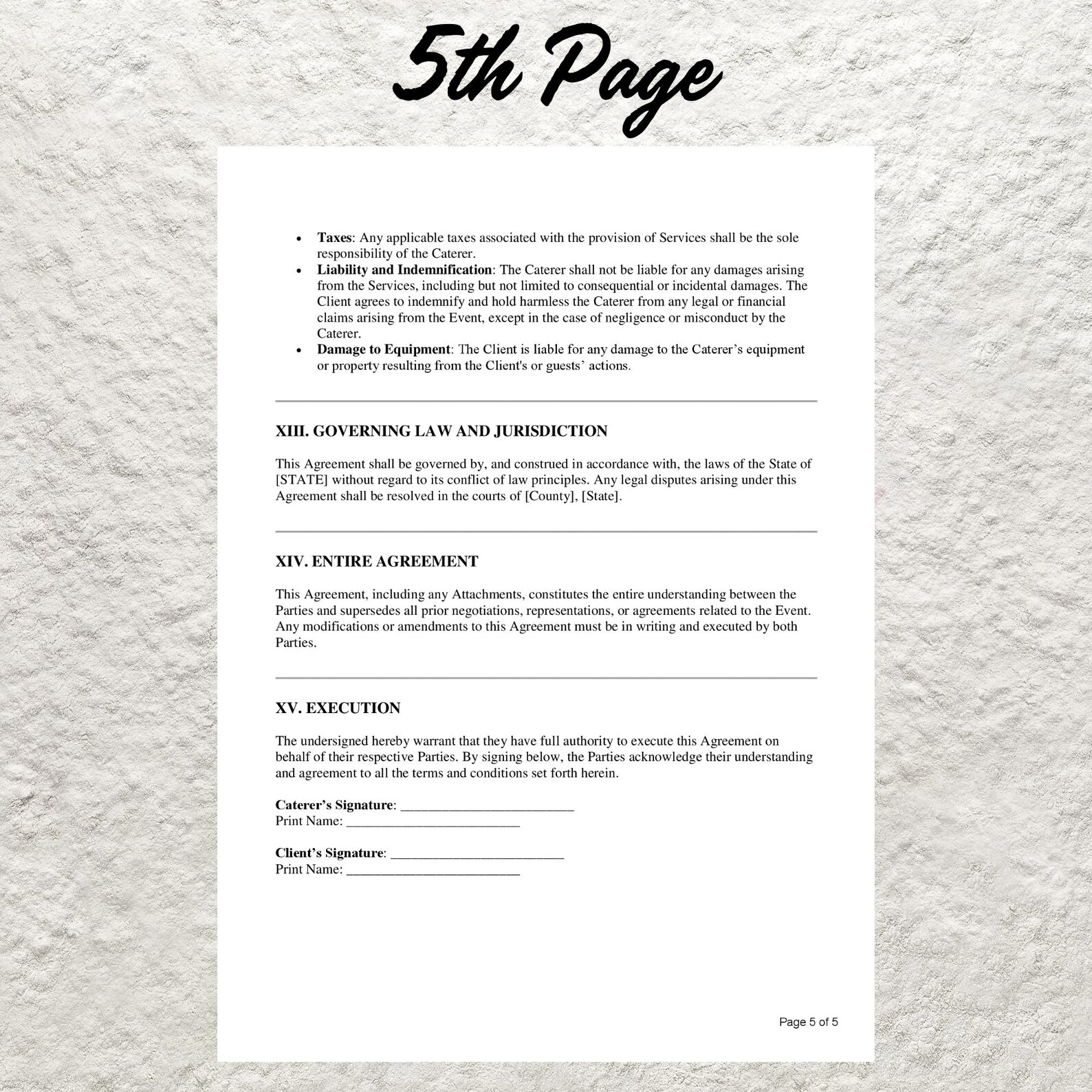Editable Catering Contract Template: Catering Services Agreement (word ...