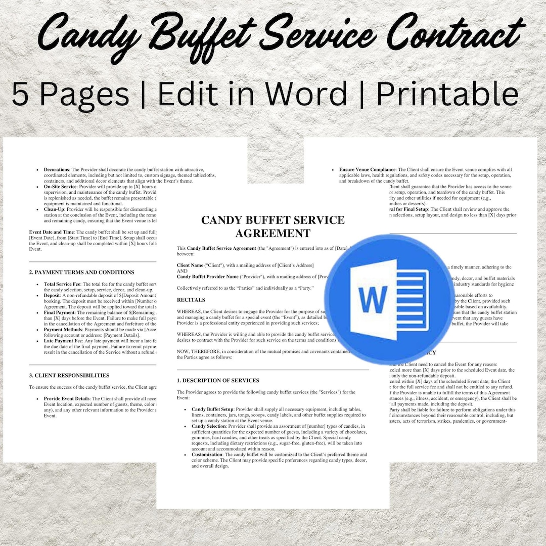 Candy Buffet Service Contract Template Editable Party Event Client ...