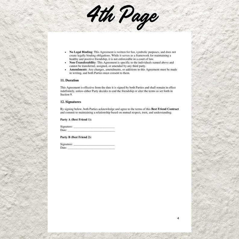Best Friend Contract Template Editable Friendship Agreement Printable ...