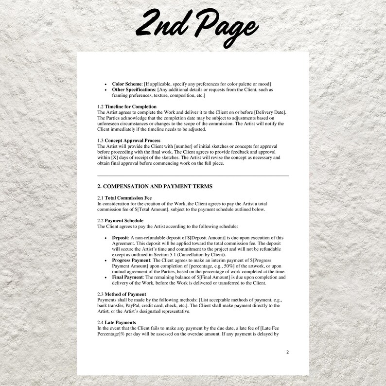 Artist Commission Contract Template: Editable Service Agreement (pdf ...