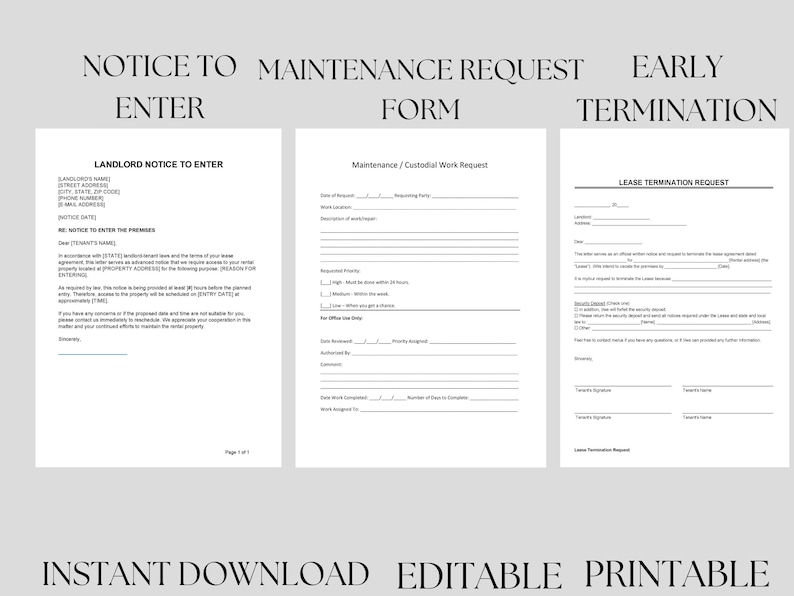 Digital Download Landlord Forms Bundle - PLR Rental Editable Word ...
