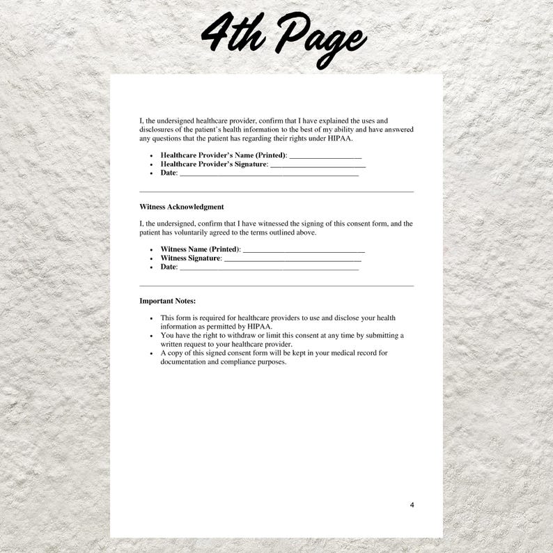 Editable HIPAA Consent Form Template: Medical Office Patient Form (word) - Etsy