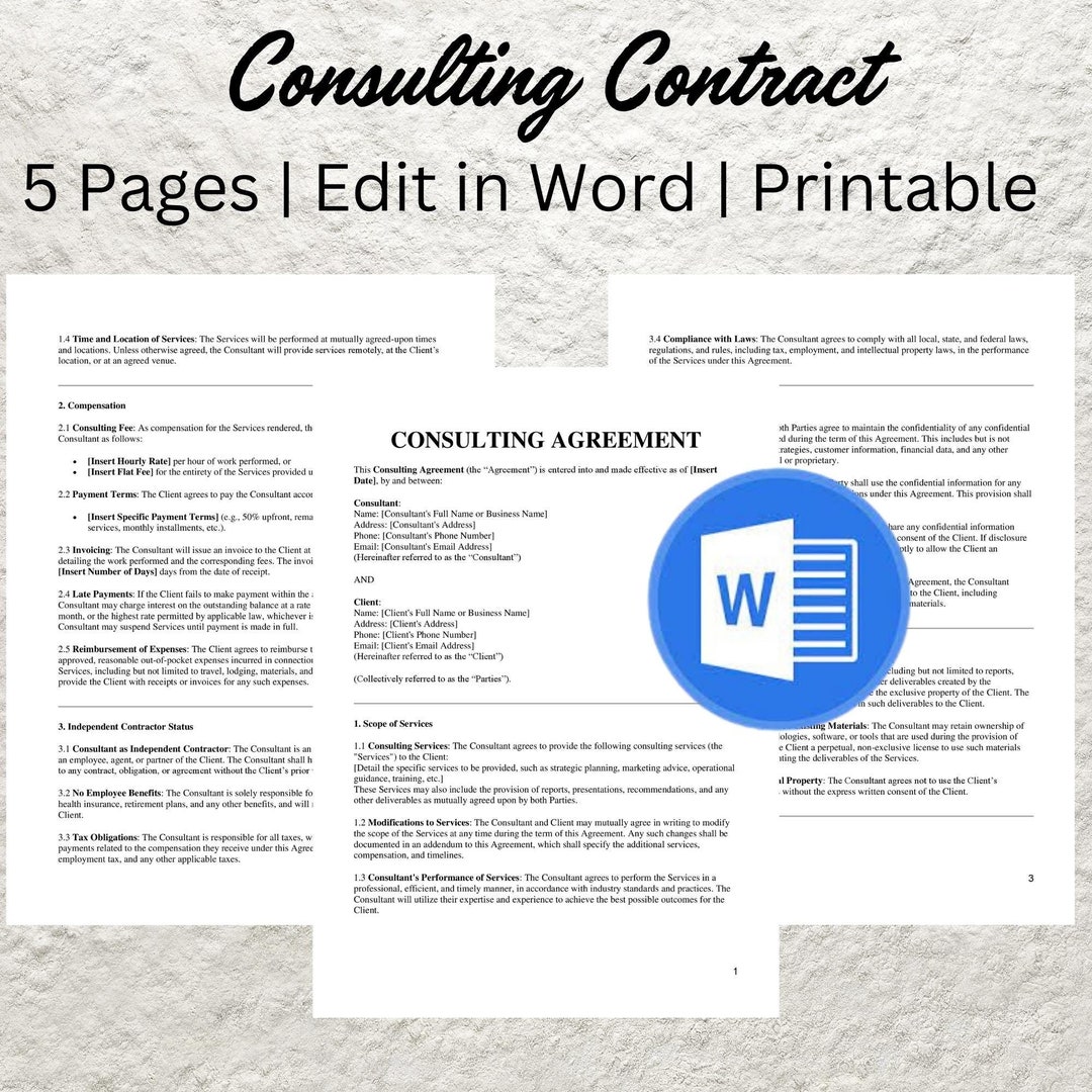Consulting Contract Agreement Template Editable Consultant Service ...