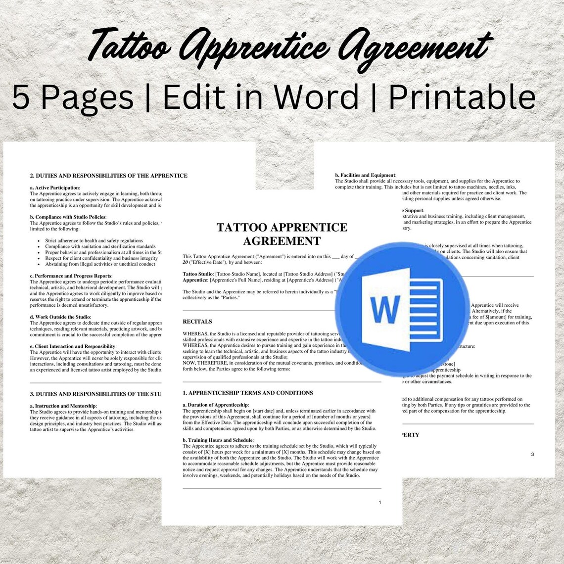 Tattoo Apprentice Contract Template: Editable Apprenticeship Agreement ...