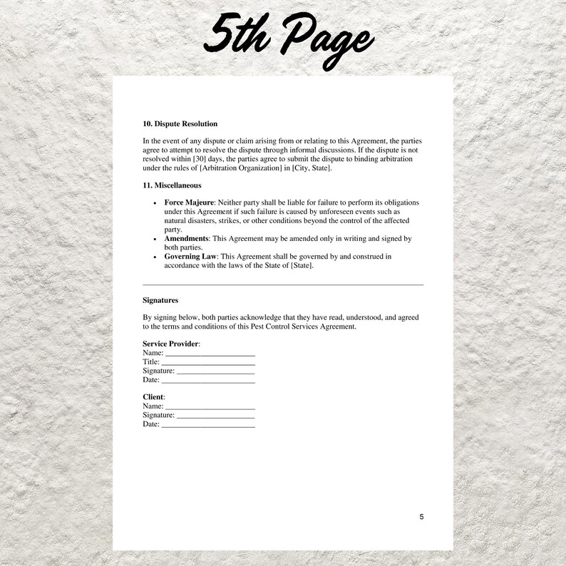 Pest Control Service Agreement Template (editable, Printable) - Etsy