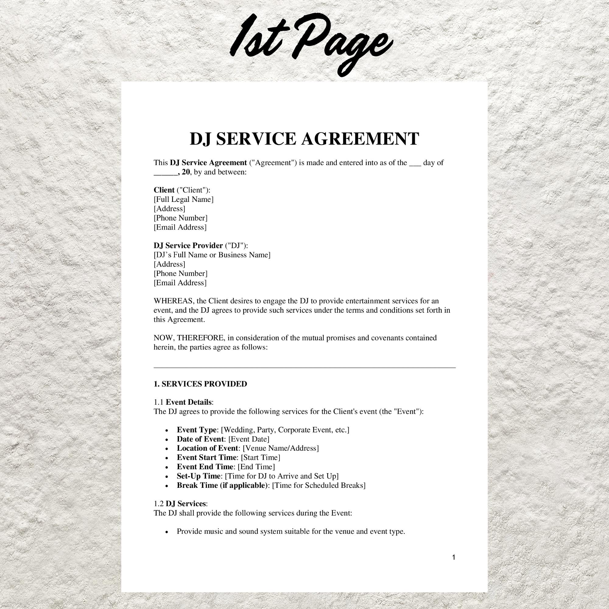 DJ Service Contract Template: Editable Event Agreement (word Format) - Etsy