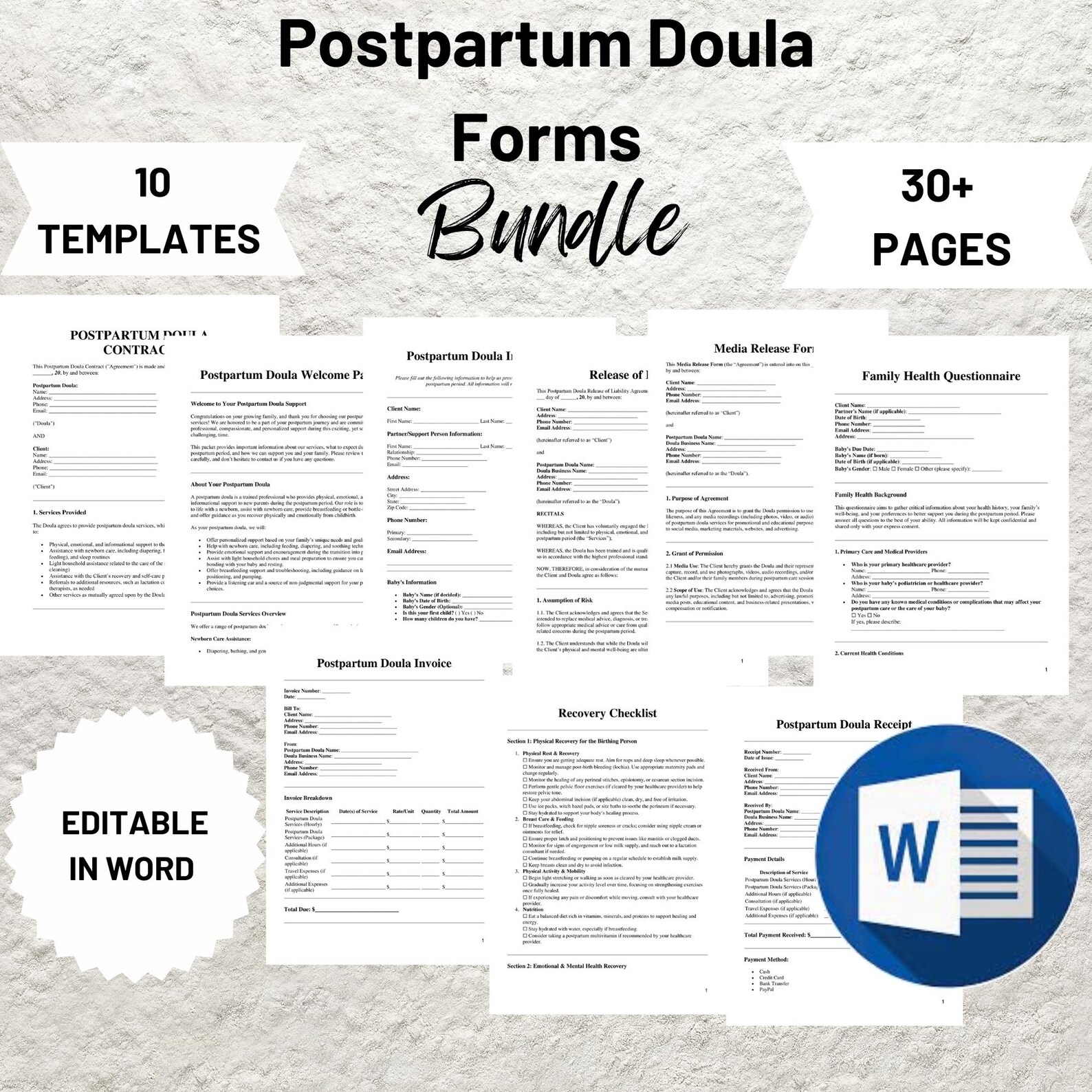 Postpartum Doula Forms Bundle Editable Postpartum Doula Contract ...