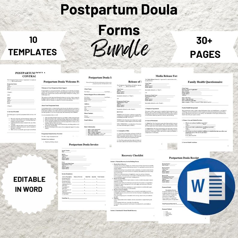 Postpartum Doula Forms Bundle Editable Postpartum Doula Contract ...