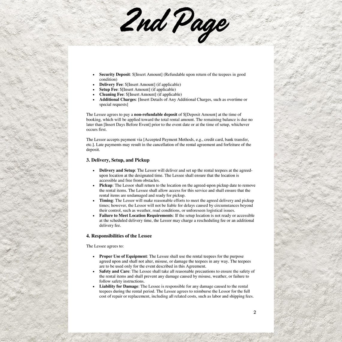 Teepee Rental Agreement Template Editable Rental Contract Printable Sleepover Party Terms and ...