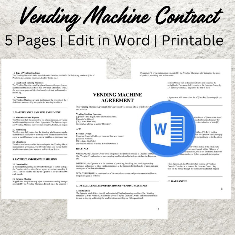 Vending Machine Contract Template Editable Vending Machine Service ...