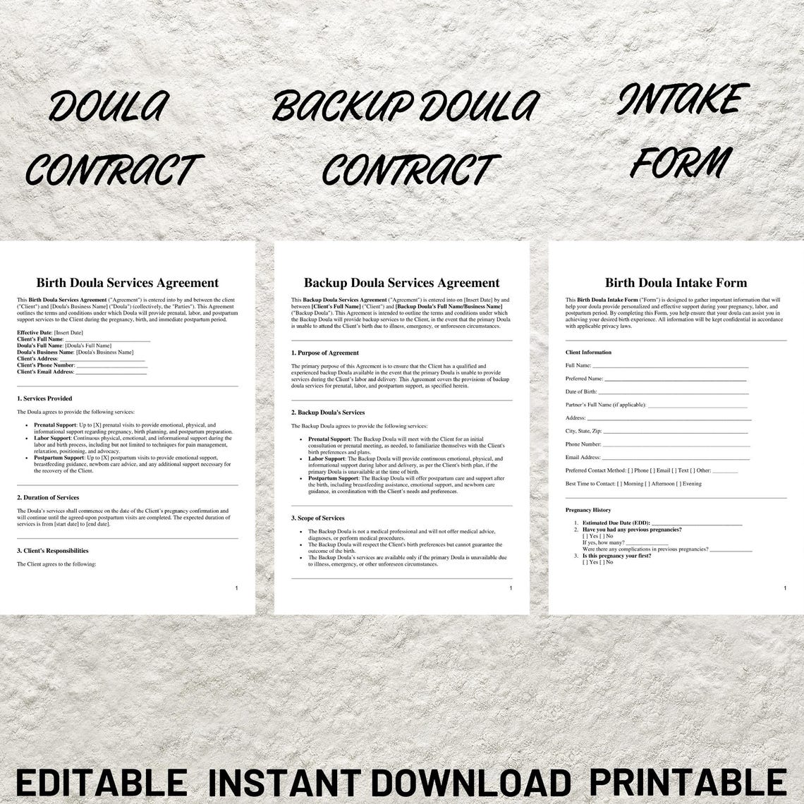 Birth Doula Contract Agreement, Birth Doula Client Intake Form ...