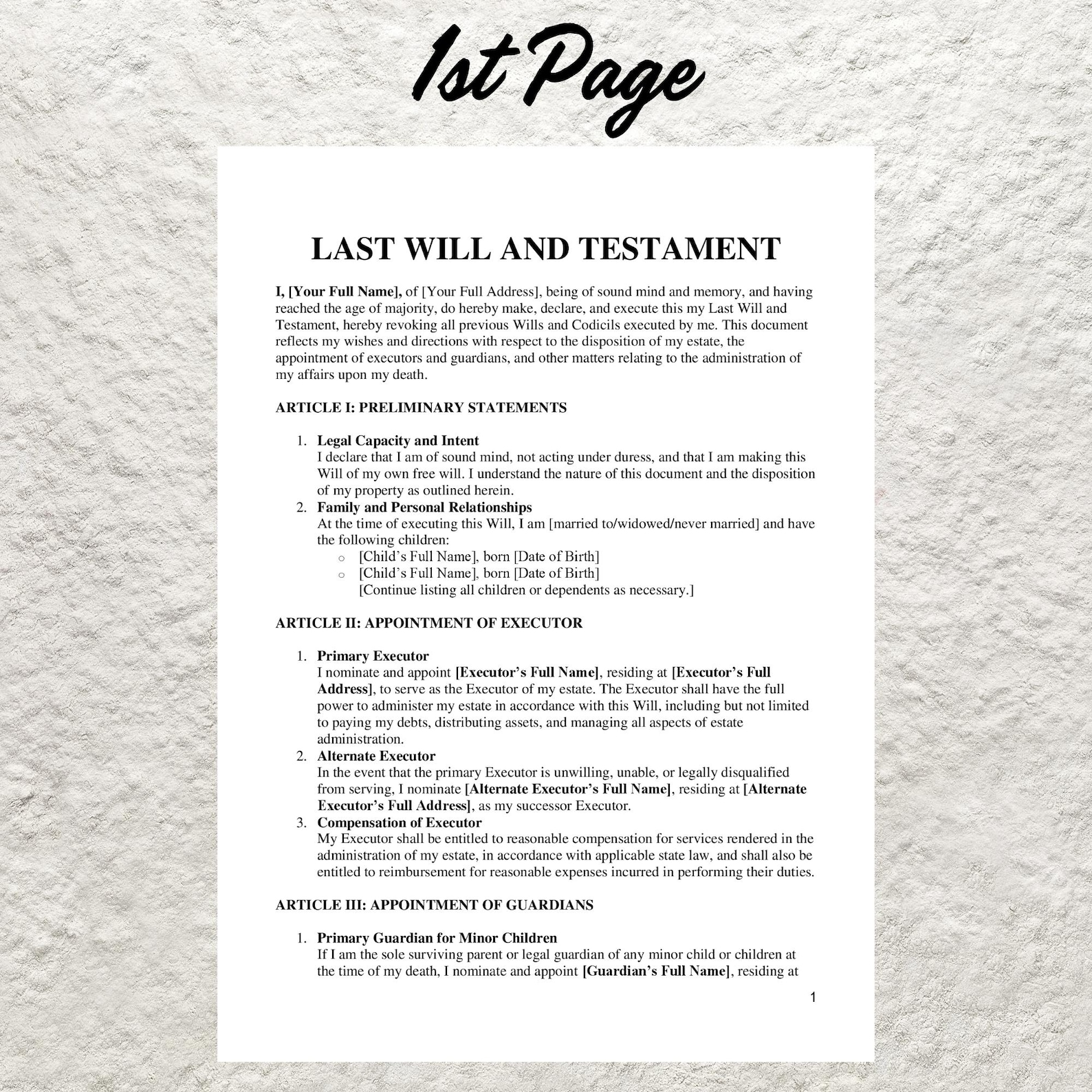 Last Will and Testament Template: Editable Legal Document (word ...