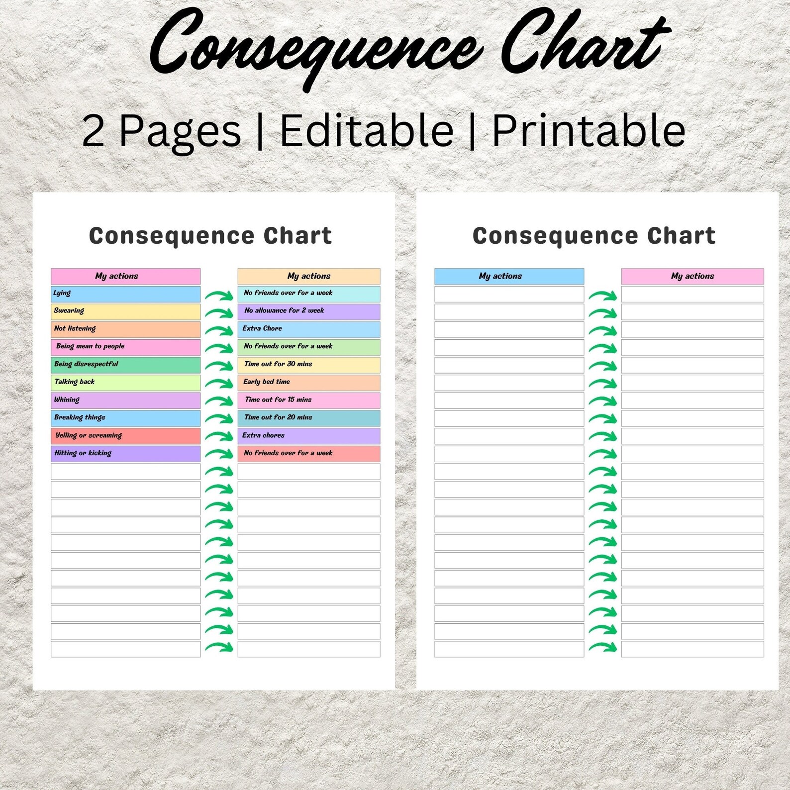Editable Consequence Chart Template Printable Consequence for My Own ...