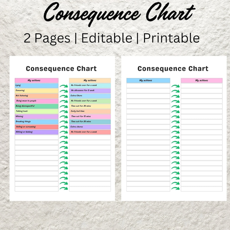 Editable Consequence Chart Template Printable Consequence for My Own Action Contract Consequence ...