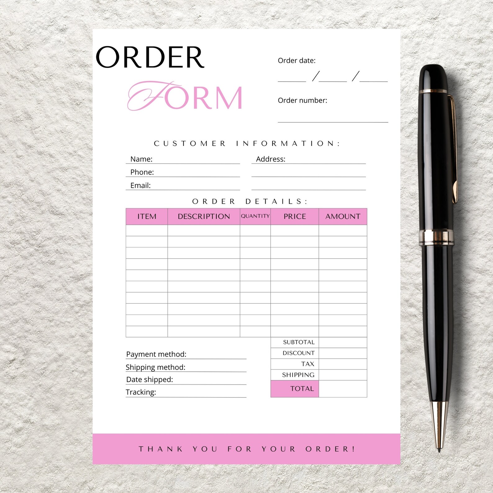 Editable Order Form Template Custom Order Form Small Business Purchase ...