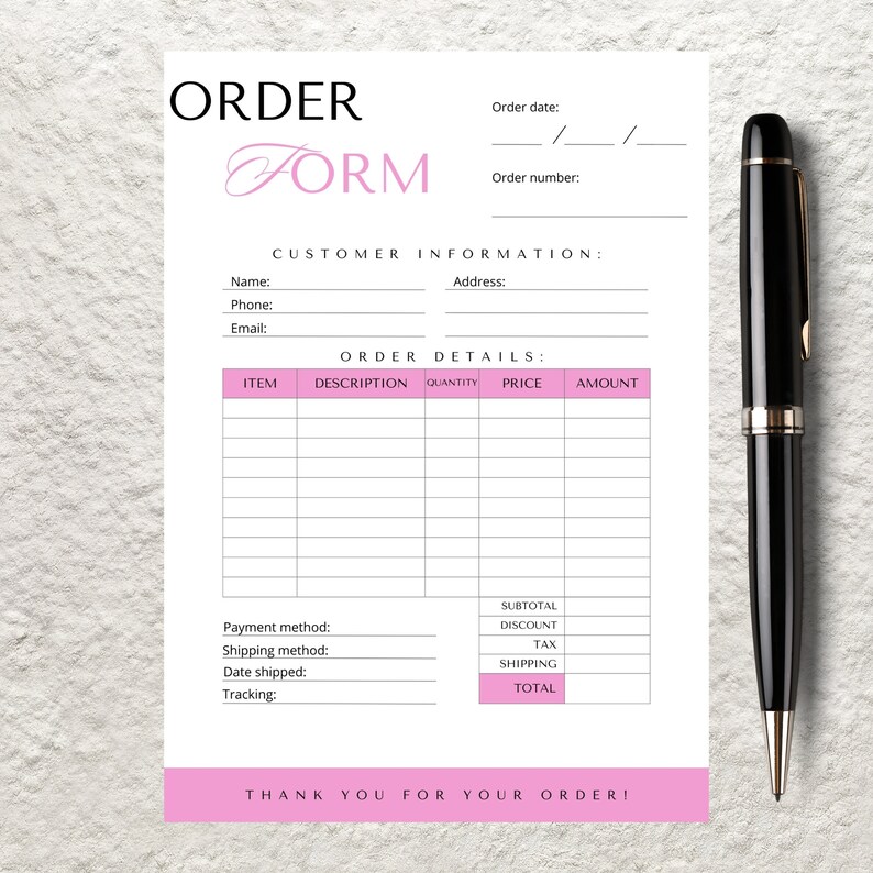 Editable Order Form Template Custom Order Form Small Business Purchase Order Form Craft Order ...