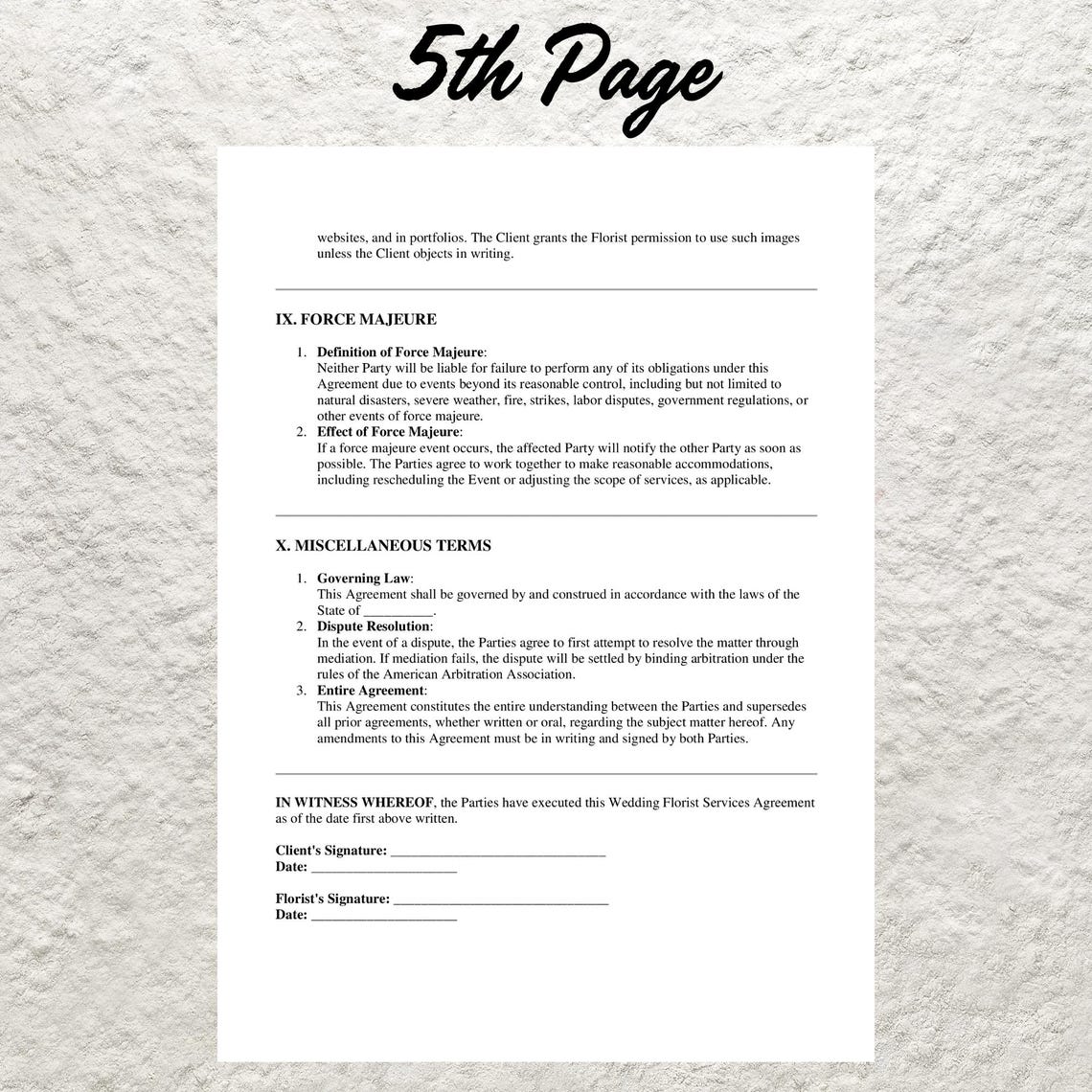 Wedding Florist Contract Template: Editable Floral Service Agreement ...