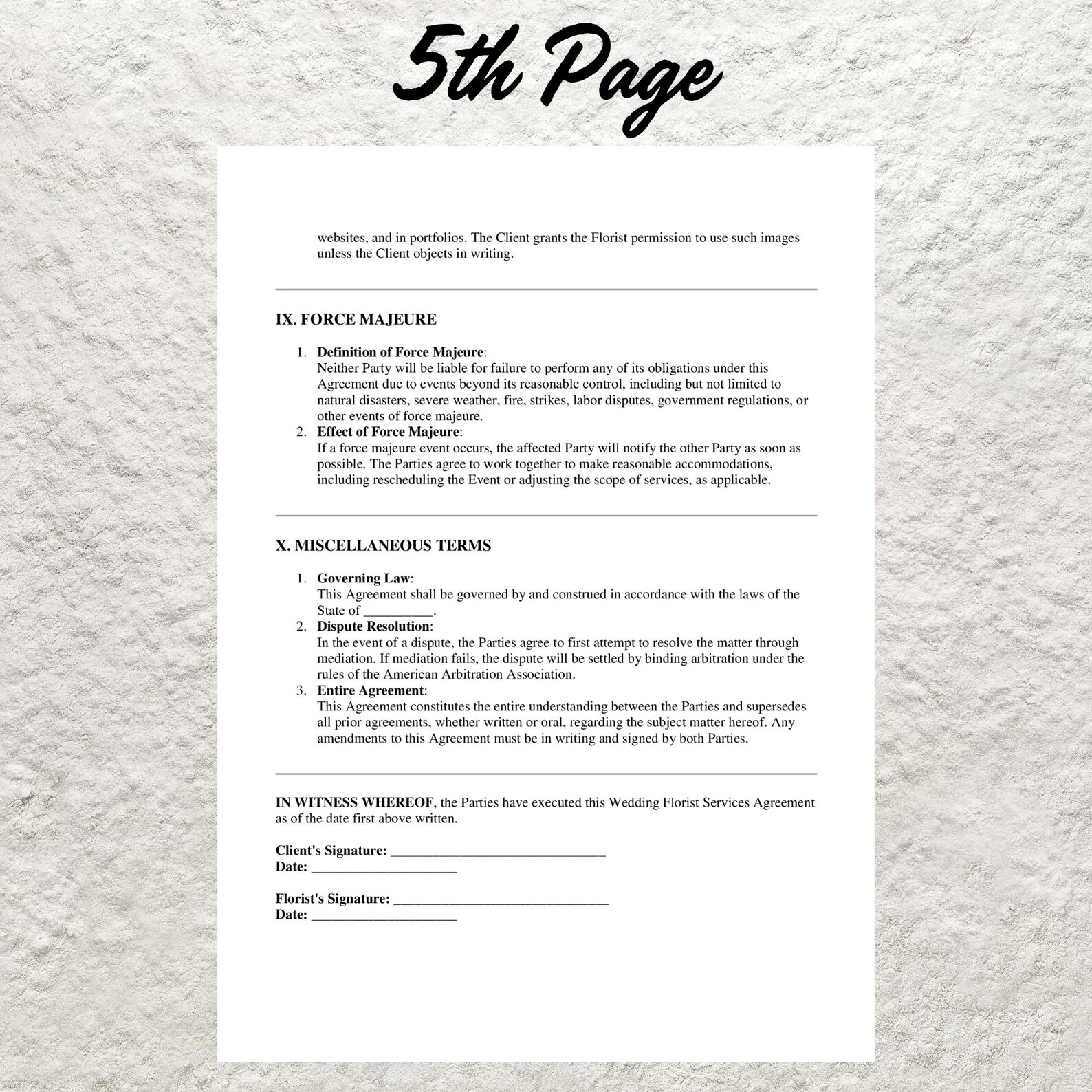 Wedding Florist Contract Template: Editable Floral Service Agreement ...