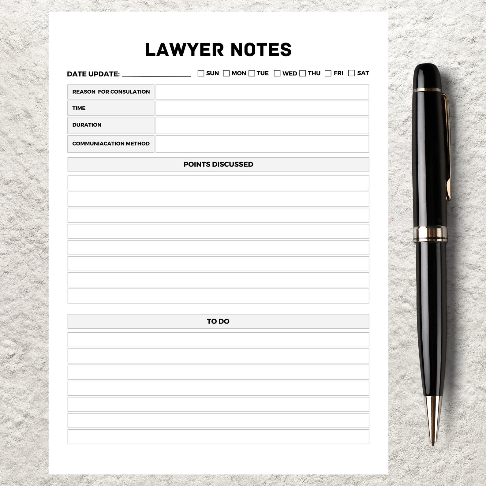 Printable Lawyer Notes Template Editable Lawyer Planner Law Client ...