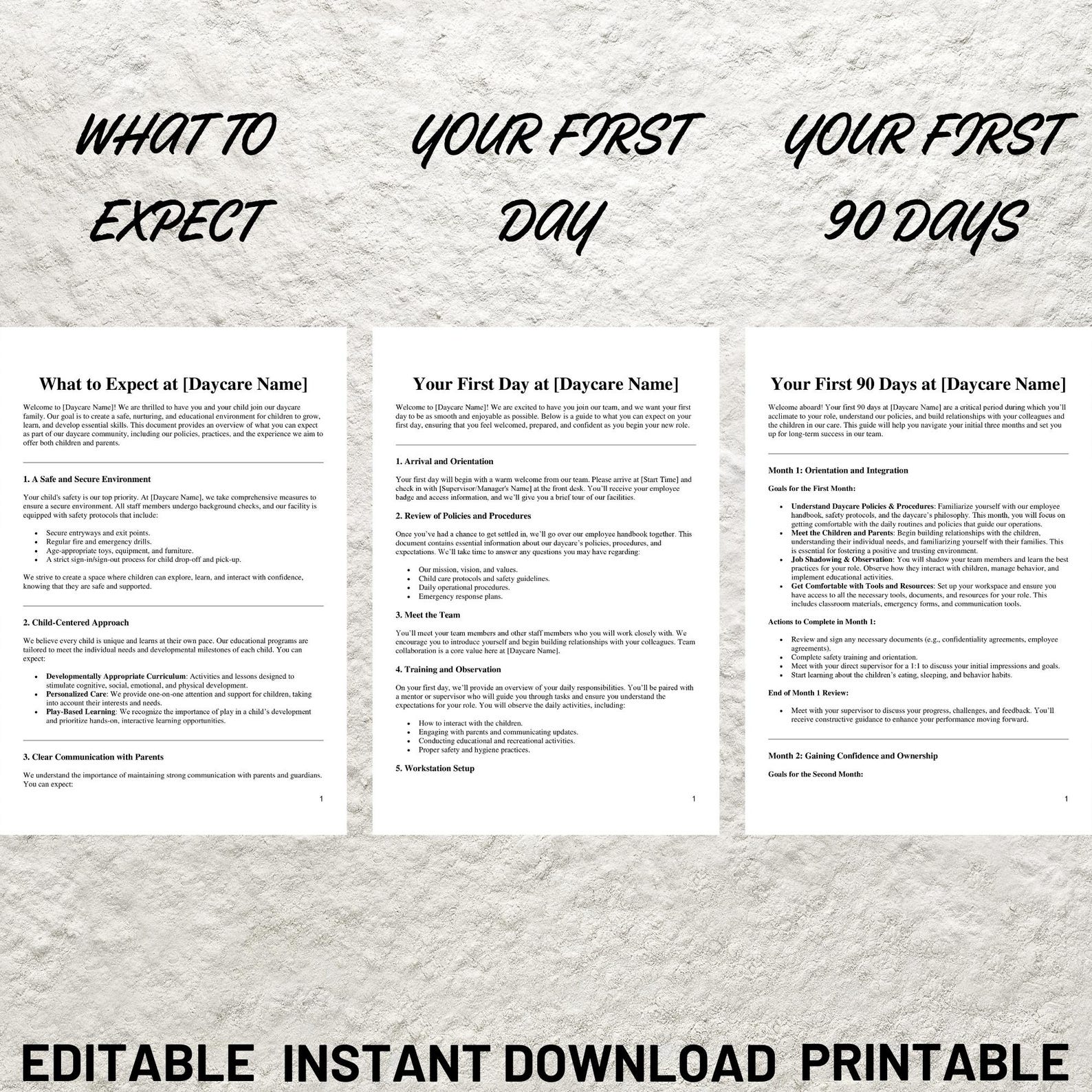 Daycare Employee Handbook Template: Editable Staff Policies (word ...