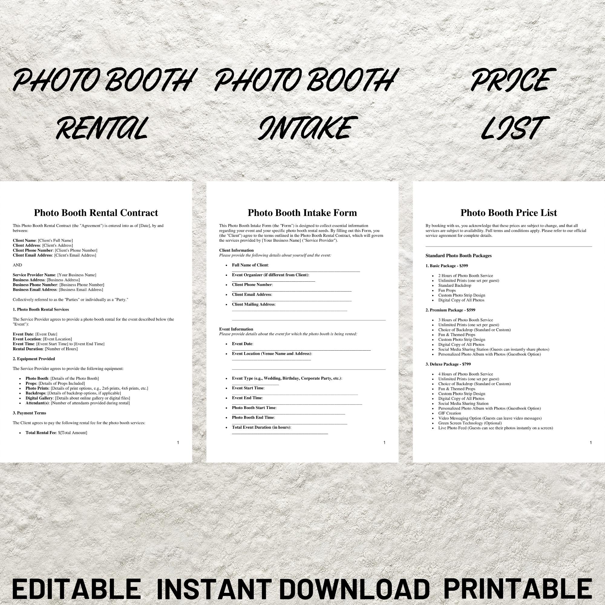 Professional Photo Booth Contract, Event Booth Rental Agreement ...