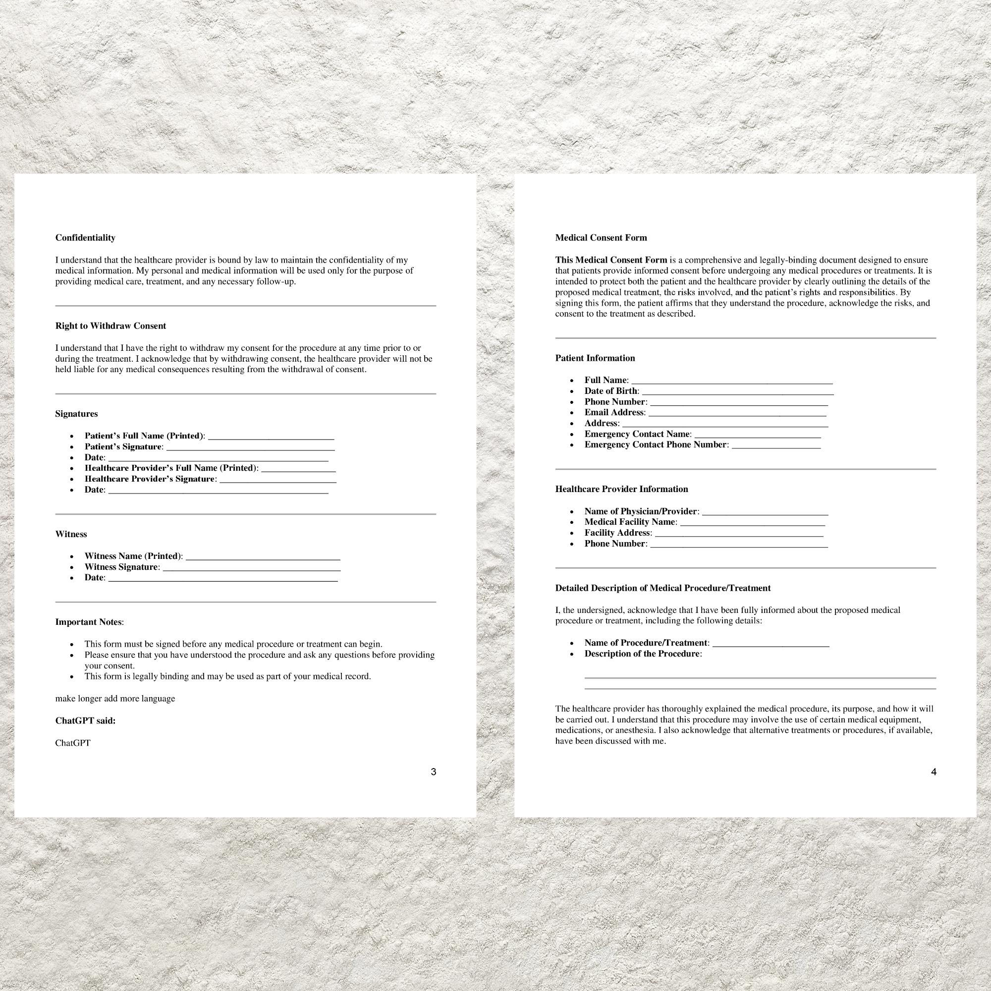 Editable Medical Consent Form Template (word & Printable) - Etsy