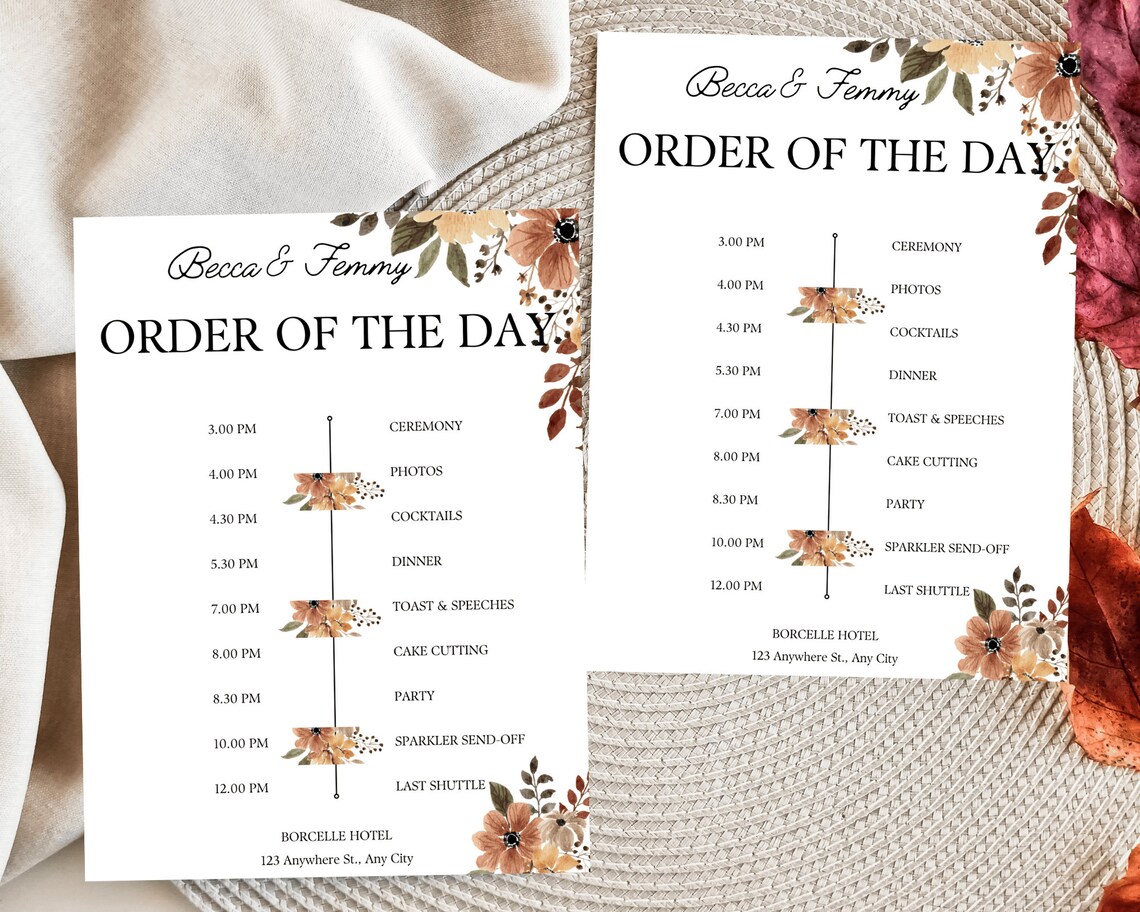 Editable Wedding Order of Events Timeline Template (canva) - Etsy