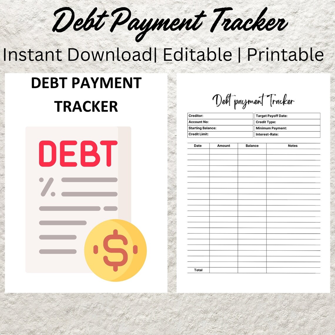 Editable Debt Tracker Printable Template (instant Download) - Etsy