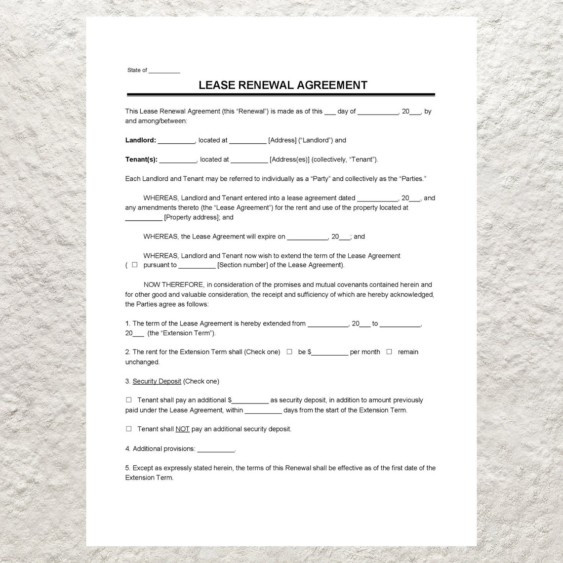 Landlord Lease Renewal Agreement Template Printable Lease Renewal ...