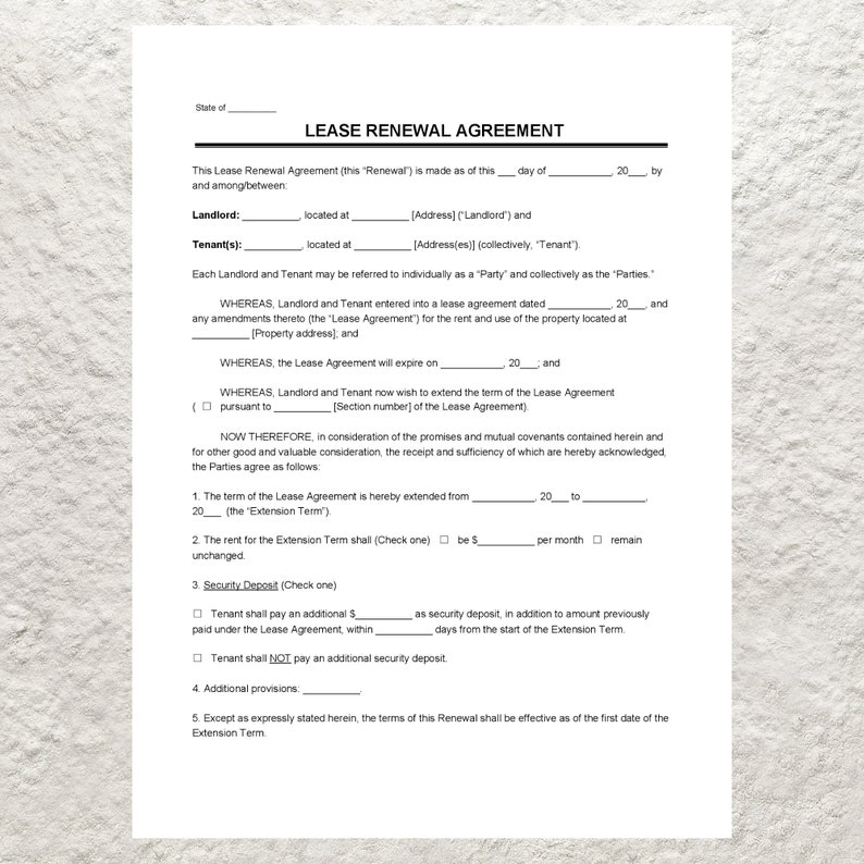 Landlord Lease Renewal Agreement Template Printable Lease Renewal ...