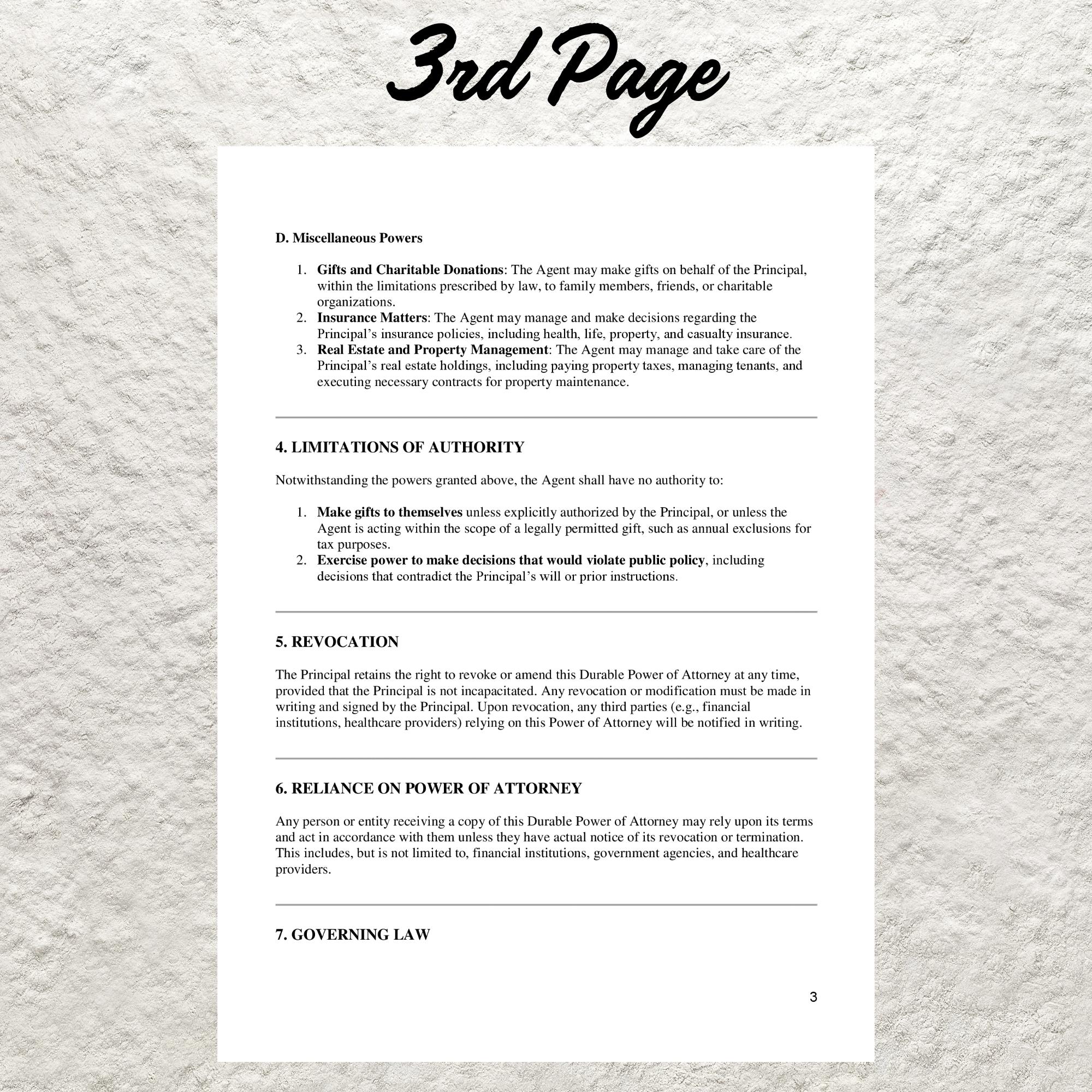 Editable Durable Power of Attorney Template (MS Word, Instant Download ...