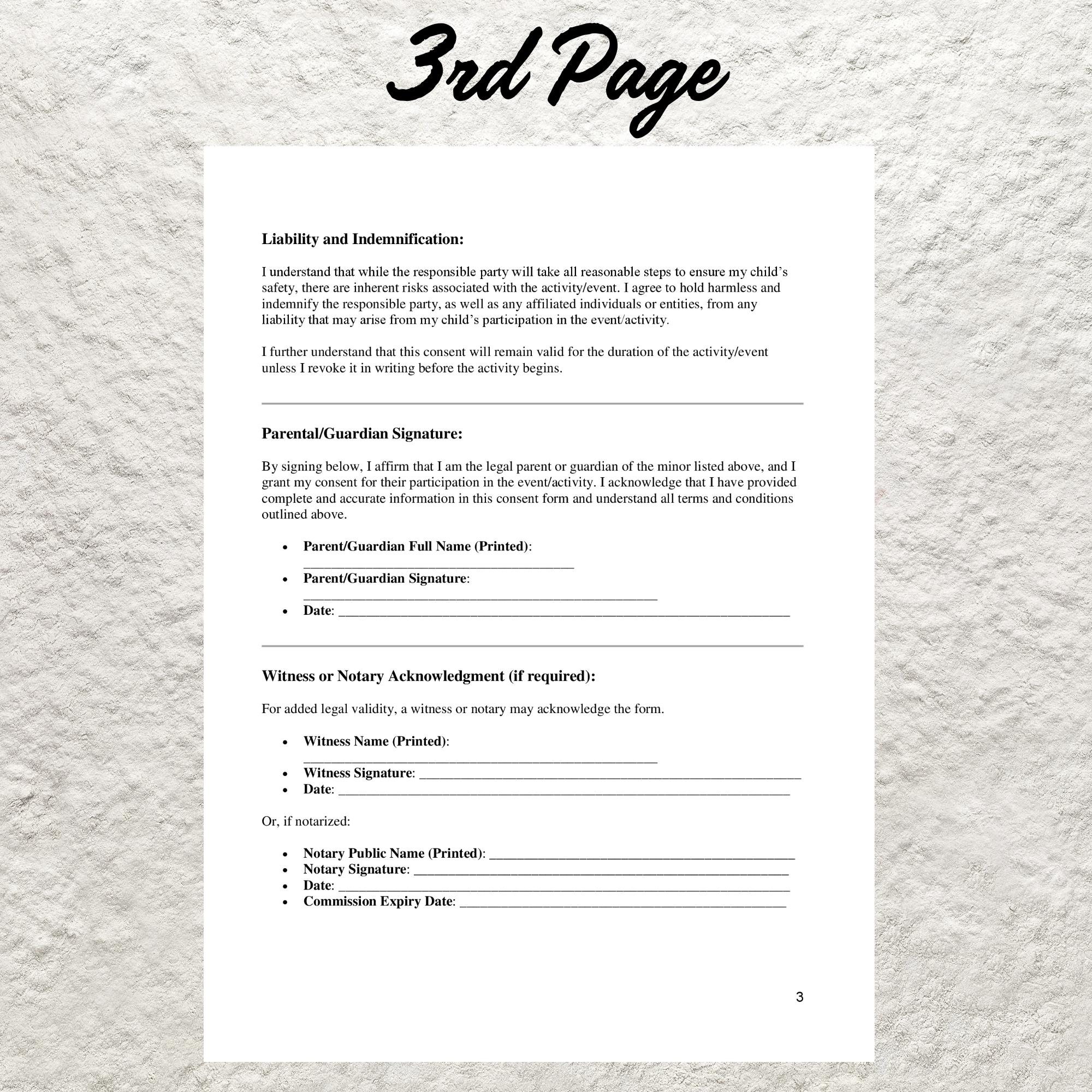 Editable Parental Consent Form Template (word) - Etsy