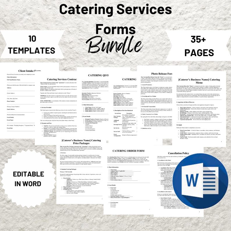 Catering Services Contract Template Bundle: Editable Business Forms ...