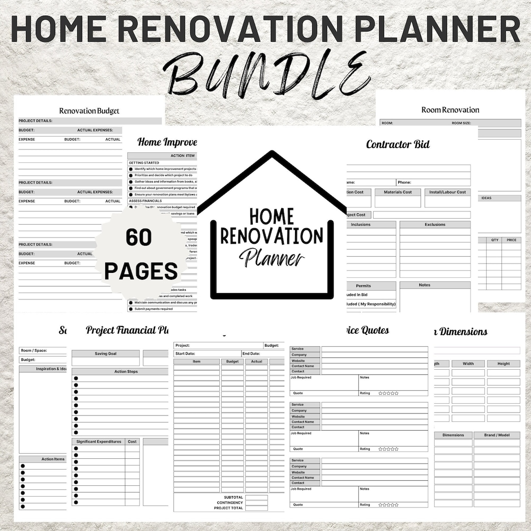 Home Renovation Planner Printable Home Improvement DIY Project Planner ...