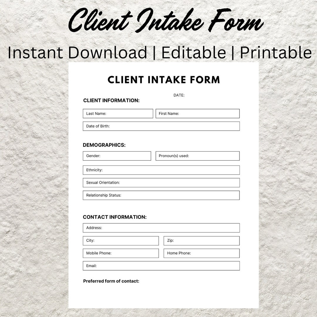 New Client Intake Sheet Form Canva Template Client Questionaire ...