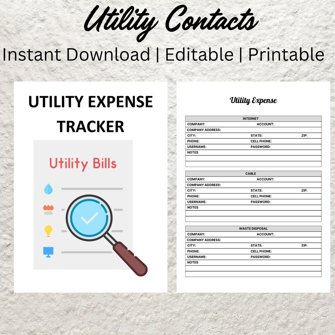 Utility Bill Tracker Template Printable Utility Contacts Utility ...