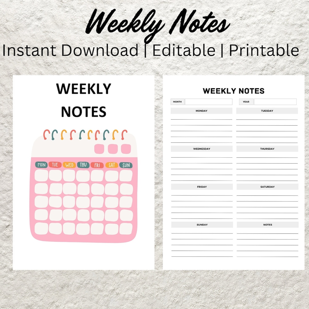 Printable Weekly Notes Template Editable Weekly Planner Weekly to Do ...