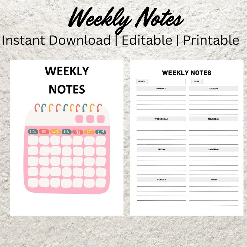 Printable Weekly Notes Template Editable Weekly Planner Weekly to Do ...