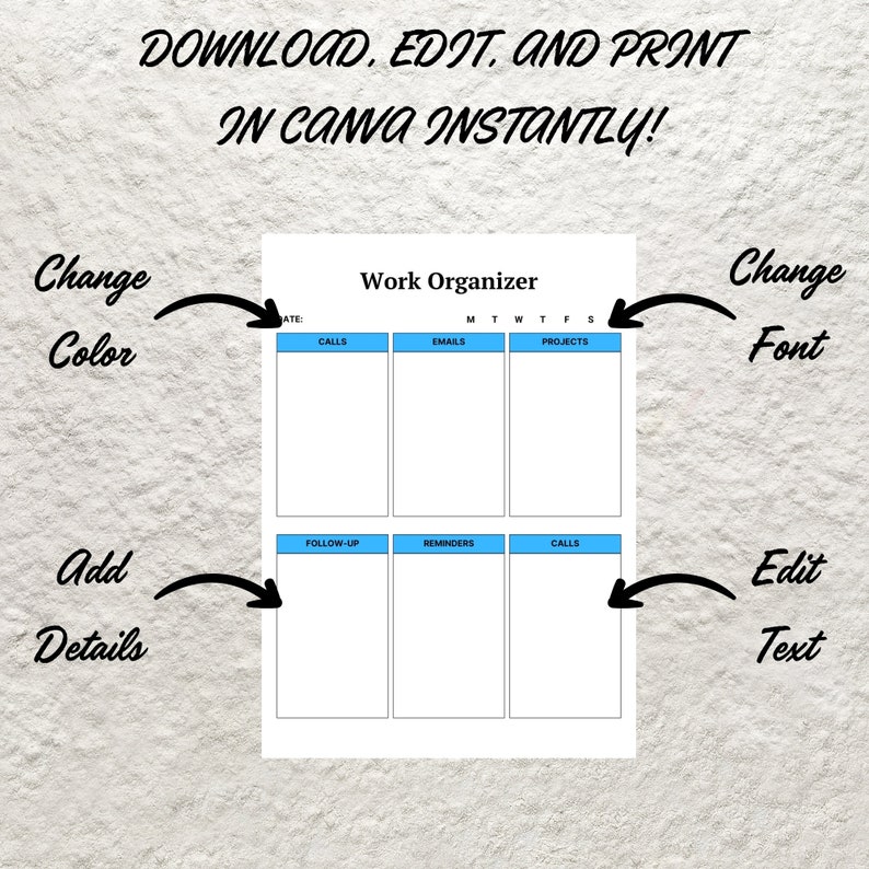 Work Day Organizer Template Printable Work Day Planner Work From Home ...