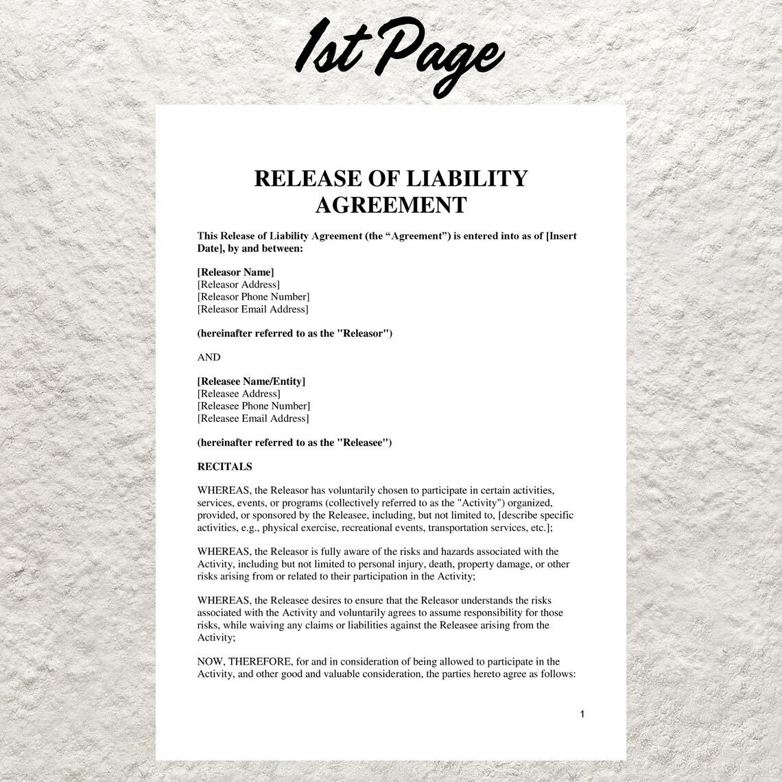 Editable Release of Liability Template: Waiver & Indemnity (word ...