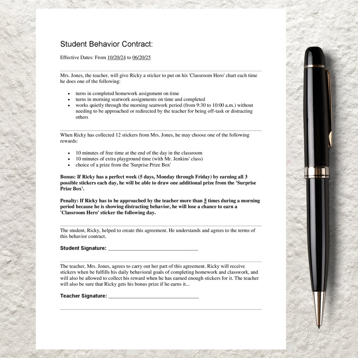 Student Behavior Contract Template Printable Classroom Behavior ...