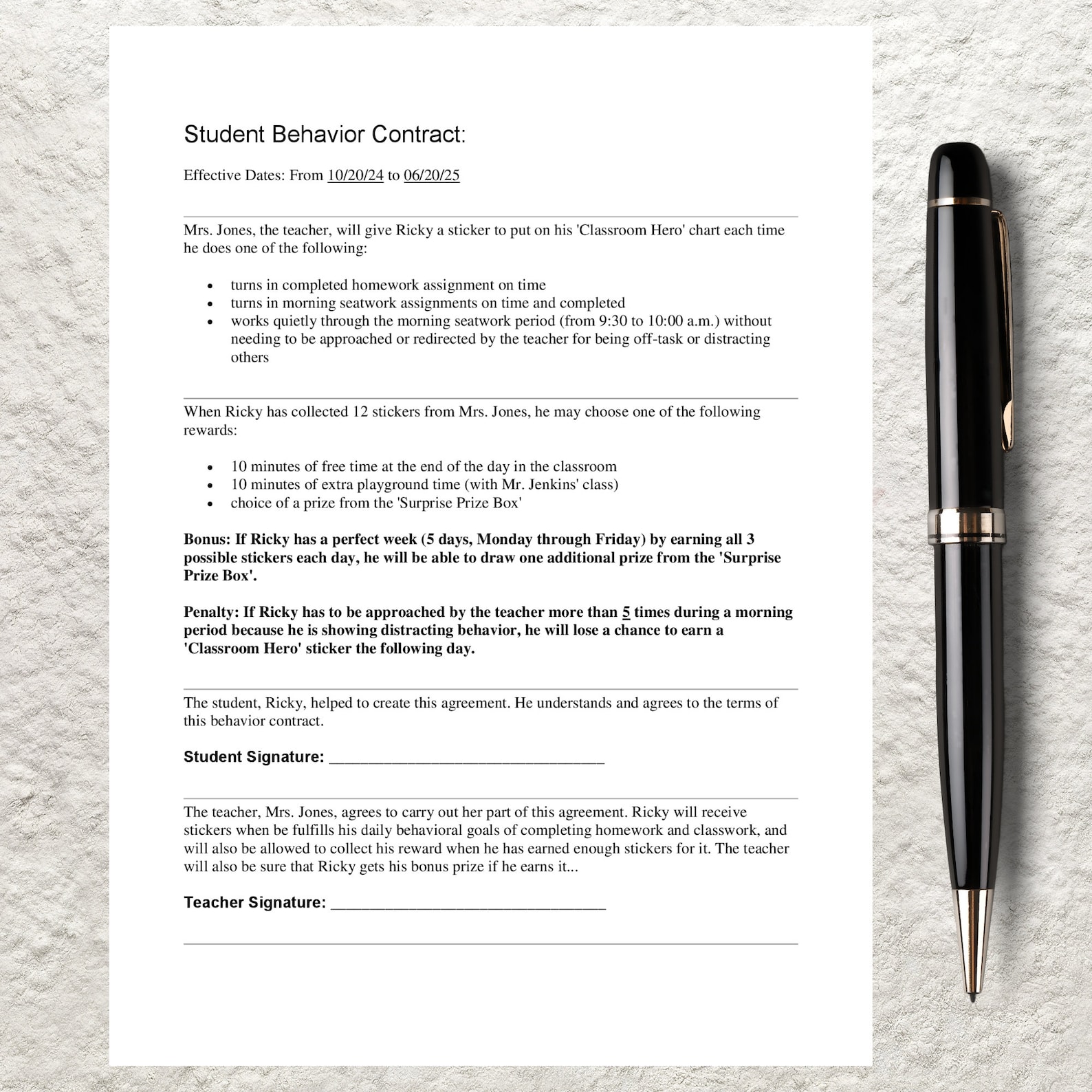 Student Behavior Contract Template Printable Classroom Behavior ...