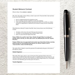Student Behavior Contract Template Printable Classroom Behavior ...
