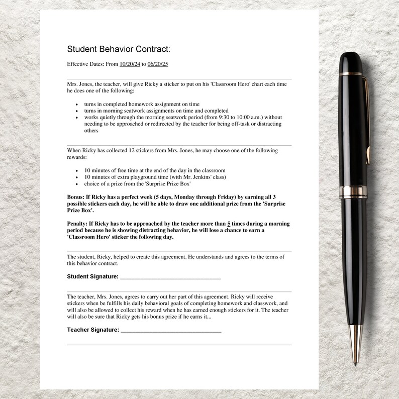 Student Behavior Contract Template Printable Classroom Behavior ...